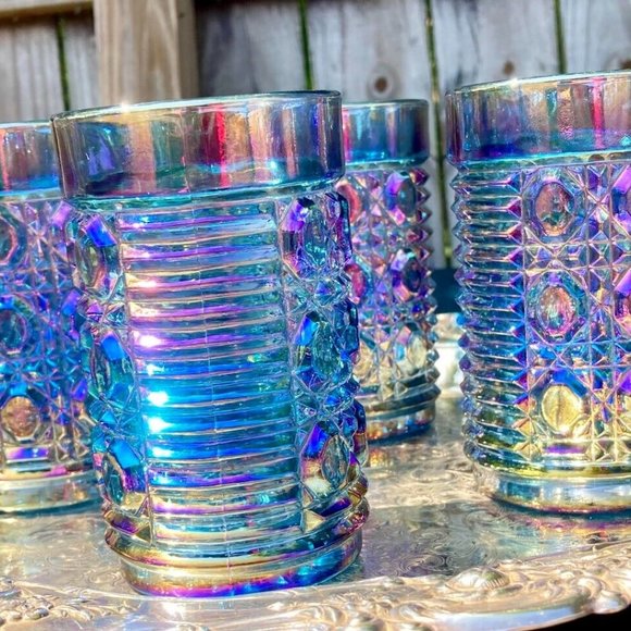Indiana Glassware | Dining | 4 Indiana Carnival Glass Tumblers Blue ...